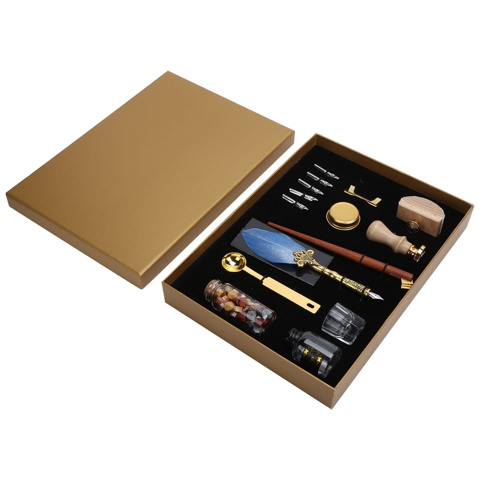 Feather Pen Wax Set Quill Dip Writing Ink Stamp Kit Vintage Student ...