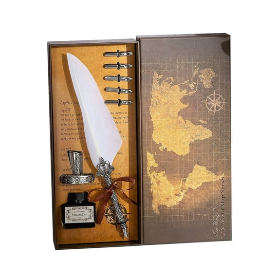 Feather Pen and Ink Set, Calligraphy Dip Pen with Antique Design, Quill ...