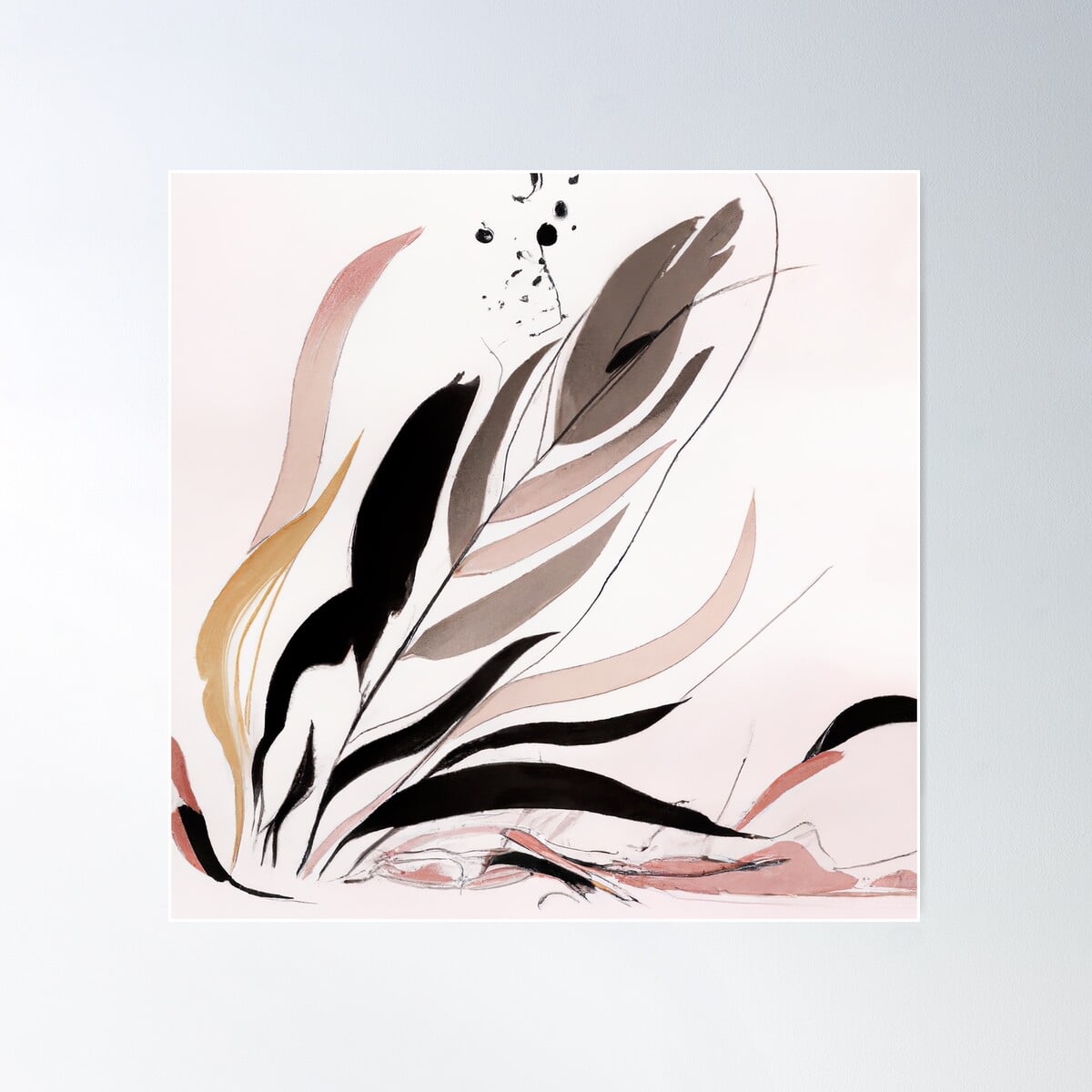 Feather Plant - Abstract Water Colour - Pink, Brown On White Poster ...