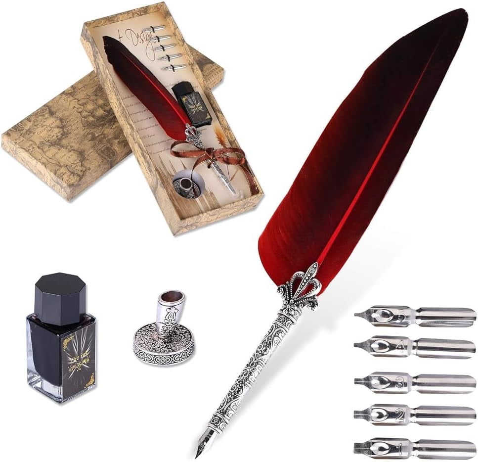 Feather Quill Pen Retro Feather Pen Premium Metal Nibbed Pen Writing ...