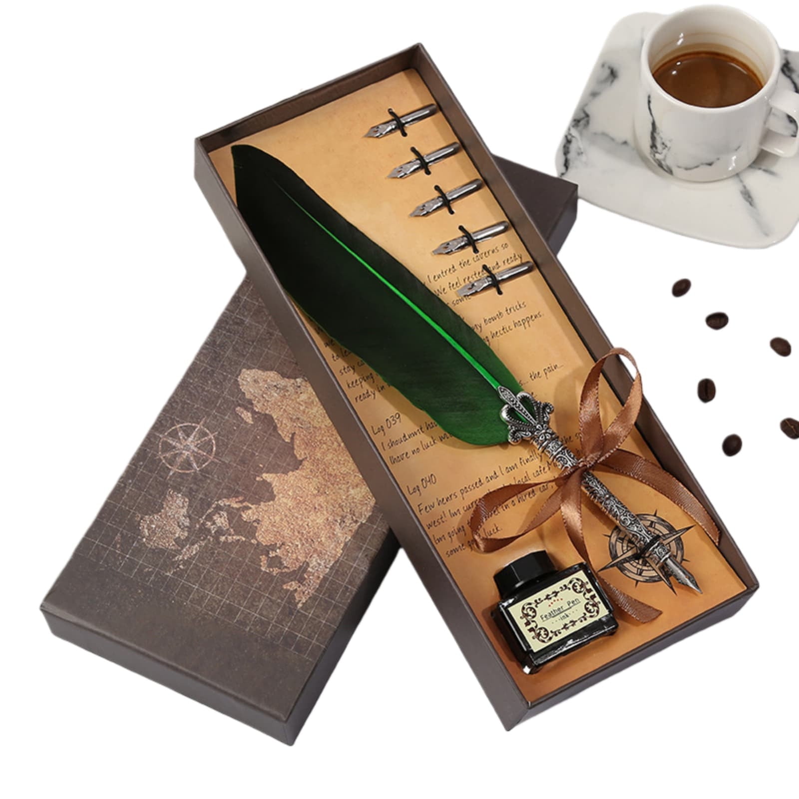 Feather Quill Pen Vintage Feather Dip Ink Pen Set Copper Pen Stem ...