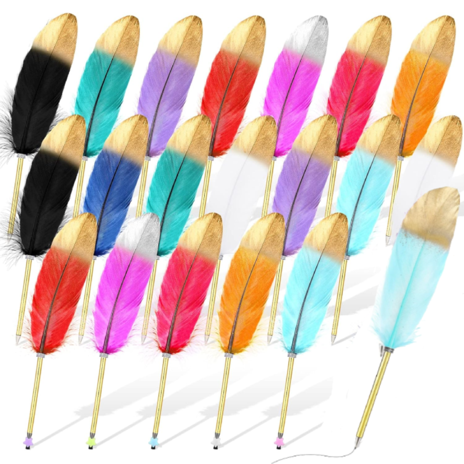 Feather Quill Pen - Vintage Feather Dip Ink Pen Set - Copper Pen Stem ...