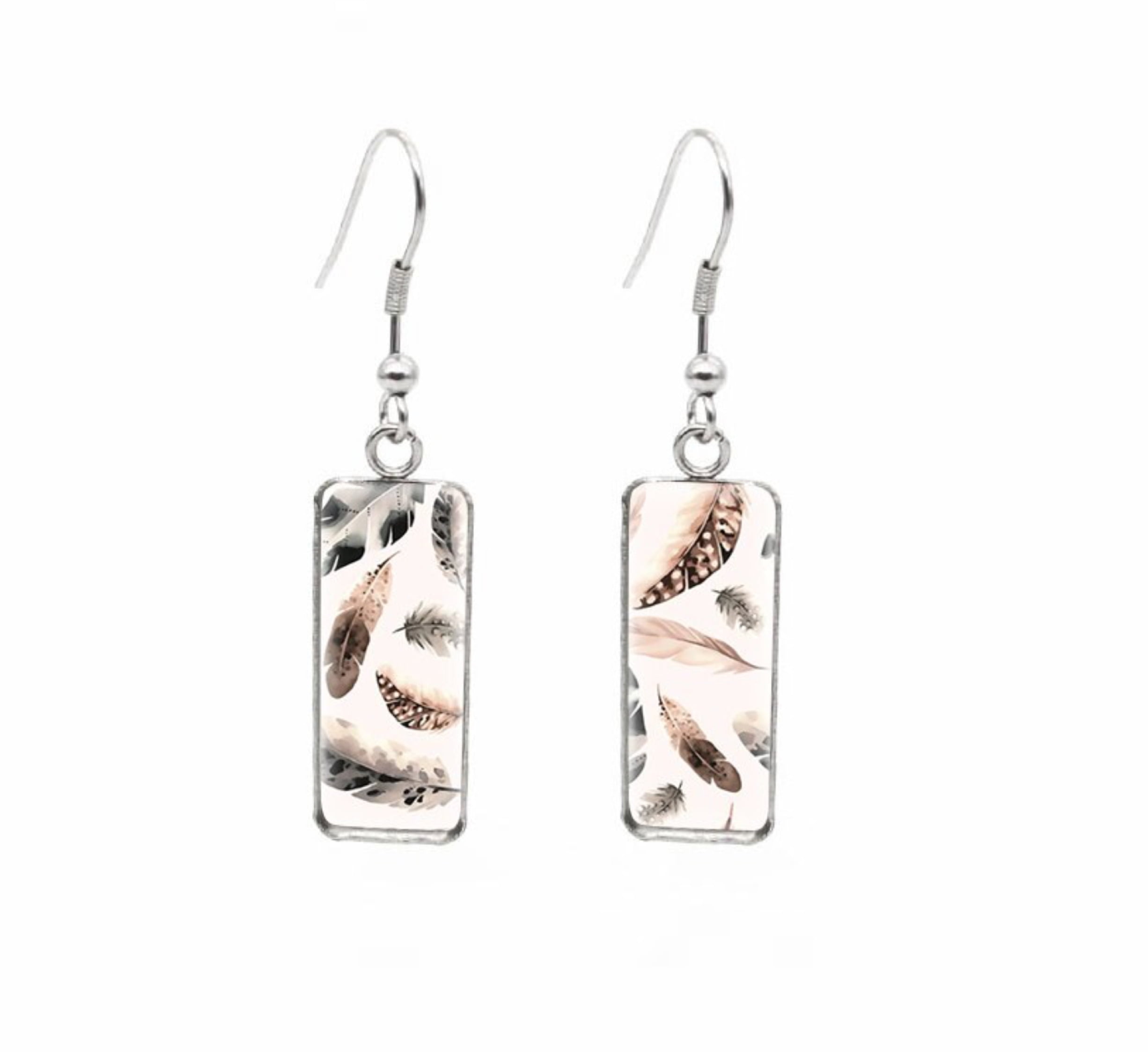 Feather Rectangular Drop Earrings - Walmart.com