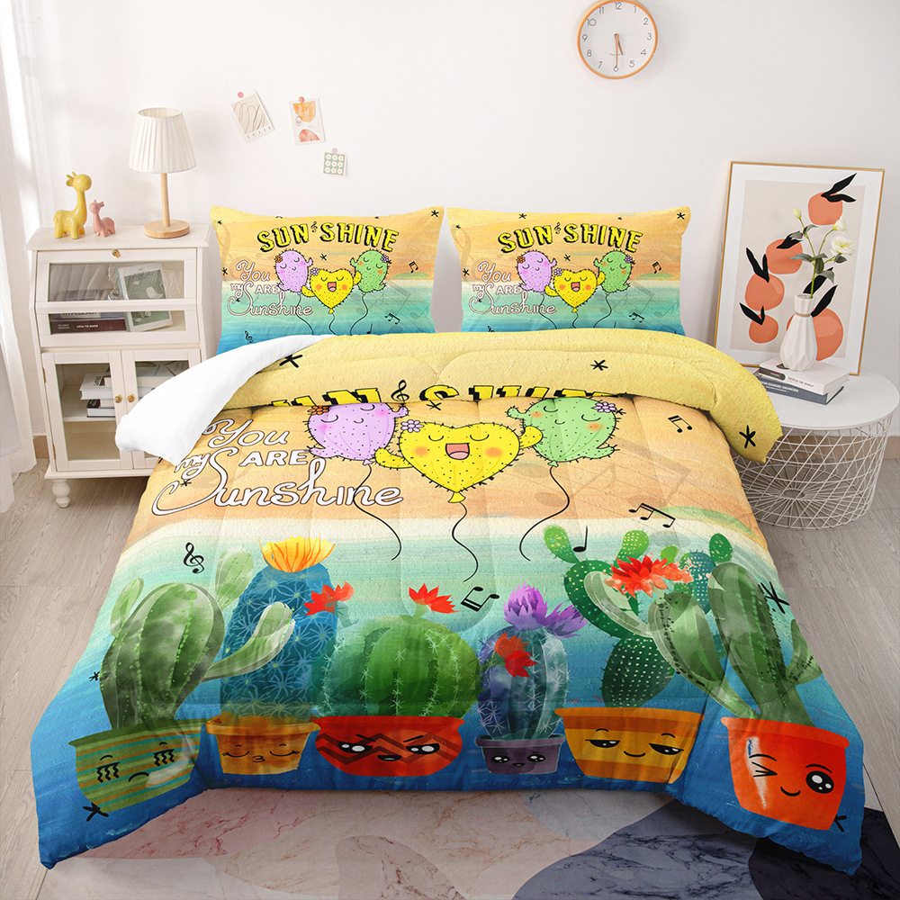 Feather Silk Cotton Quilt Cute Illustration Cactus Plant Quilt Core Fat ...