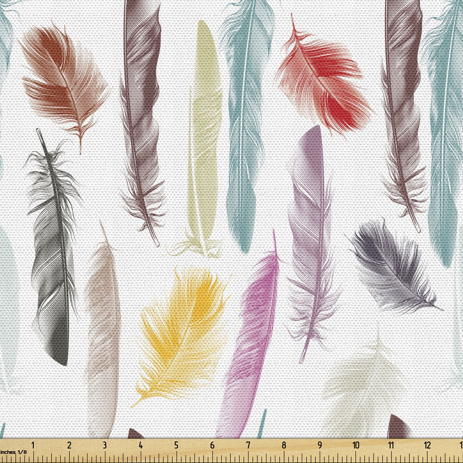 Ambesonne Feather Fabric by the Yard Upholstery, Colorful Plumage of ...