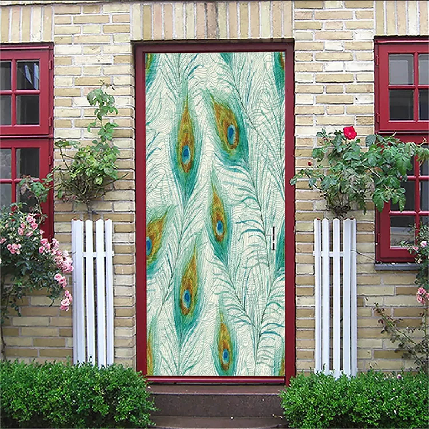 Feather Splash Ink Door Stickers Peacock Mural Sticker Self-adhesive ...