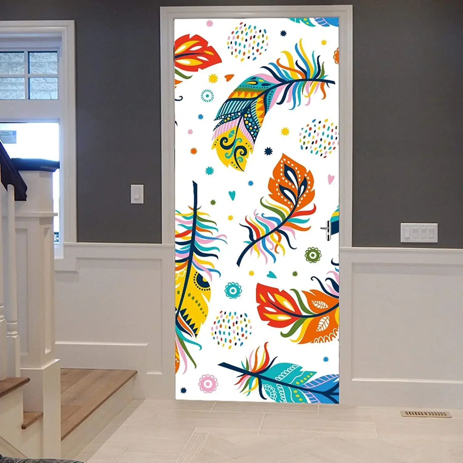 Feather Splash Ink Door Stickers Peacock Mural Sticker Self-adhesive ...