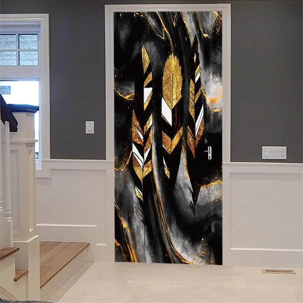 Feather Splash Ink Door Stickers Peacock Mural Sticker Self-adhesive ...