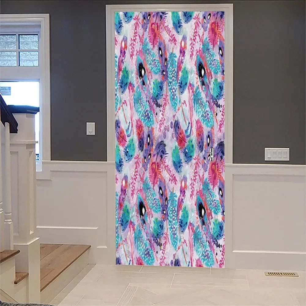 Feather Splash Ink Door Stickers Peacock Mural Sticker Self-adhesive ...