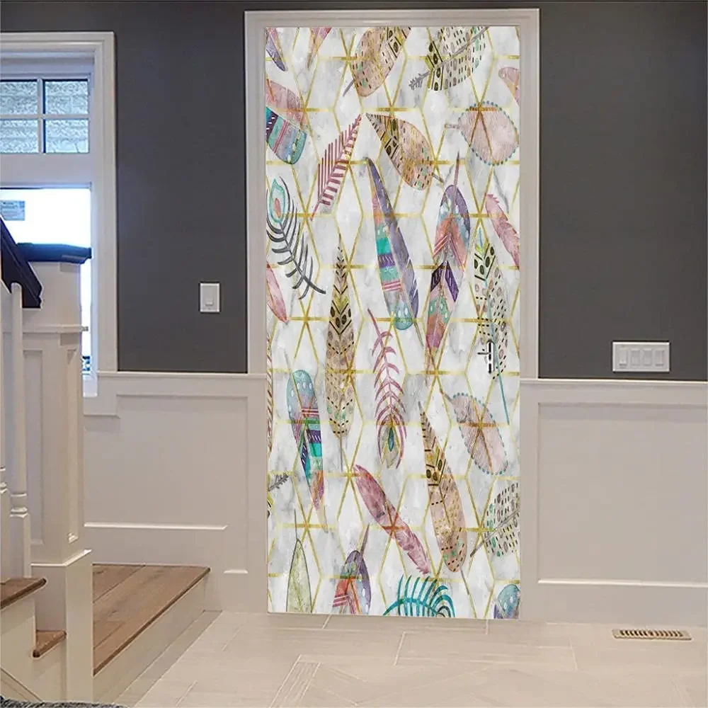 Feather Splash Ink Door Stickers Peacock Mural Sticker Self-adhesive ...