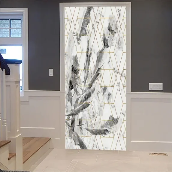 Feather Splash Ink Door Stickers Peacock Mural Sticker Self-adhesive ...