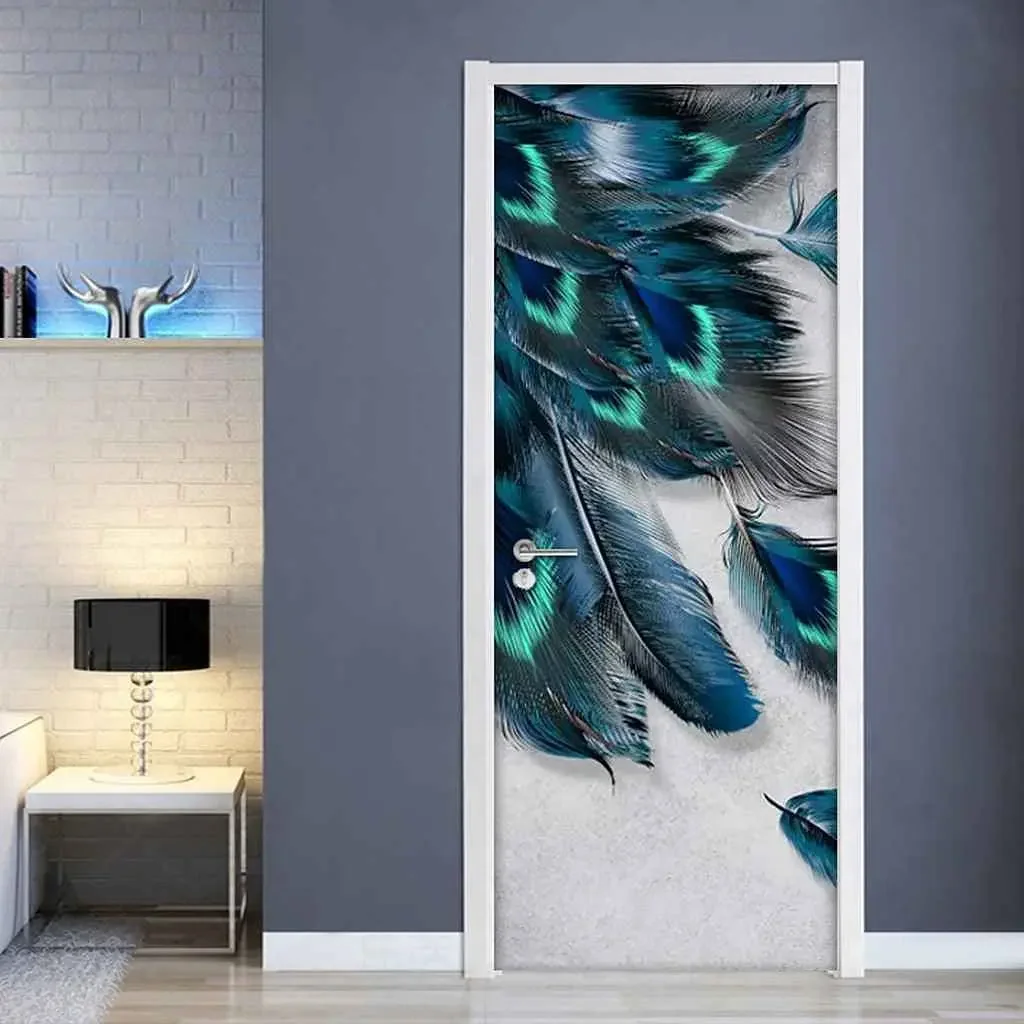 Feather Splash Ink Door Stickers Peacock Mural Sticker Self-adhesive ...
