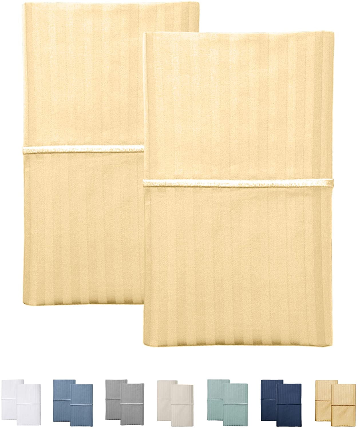 Feather & Stitch 2-Piece Pillow Cases - 100% Cotton Damask Stripe, 500 ...