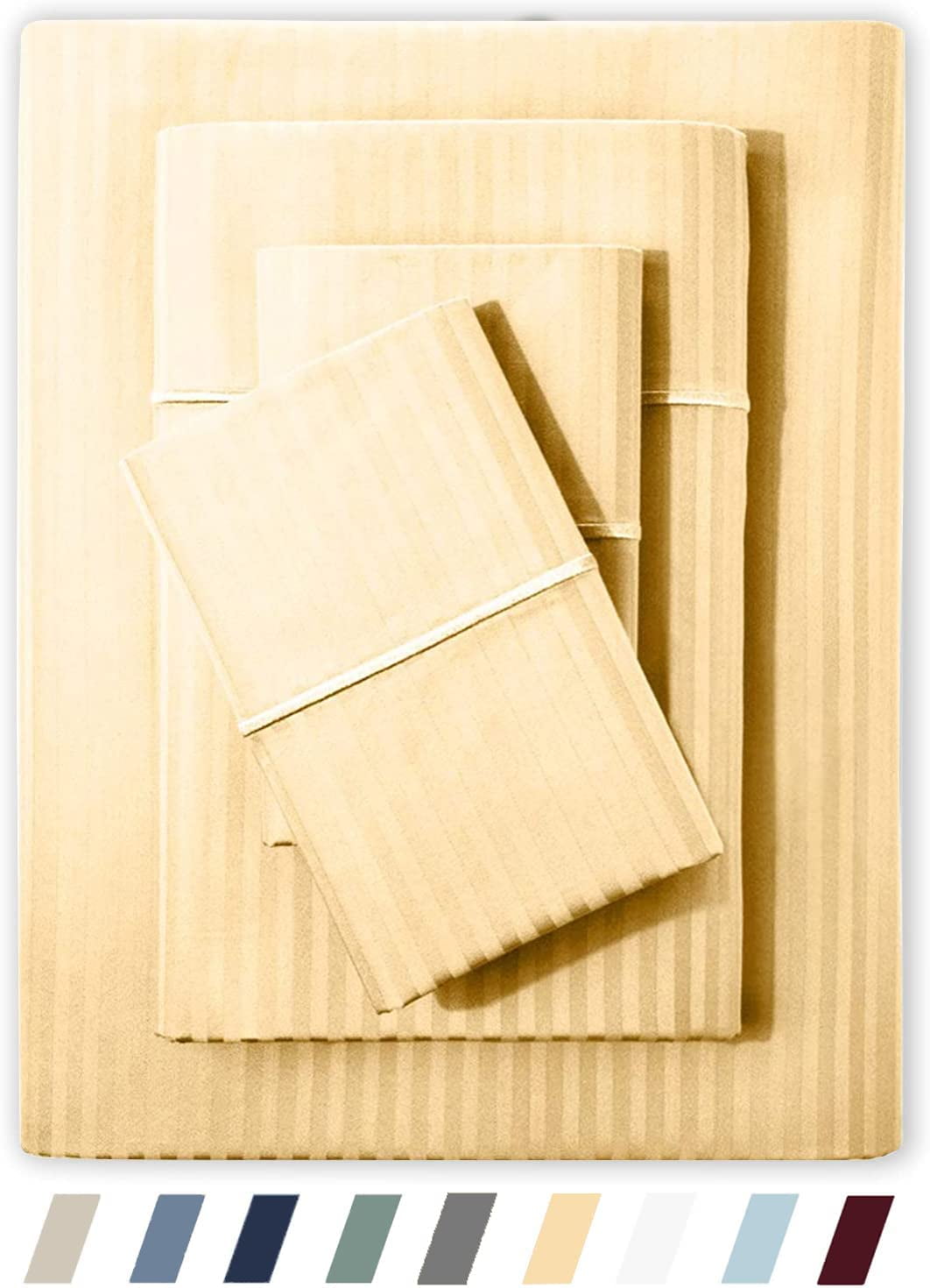 Feather & Stitch 500 Thread Count Damask Stripe Sheet Set with 2 ...