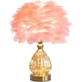 Feather Table Lamp with Dual Switch, Handmade Feather Shade & Blown ...