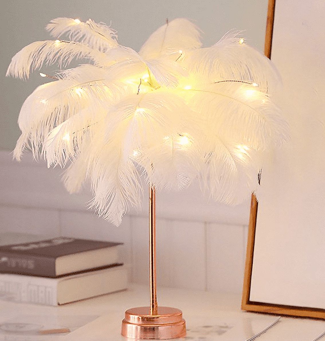 Feather Table Lamp, Feather Night Light, LED Atmosphere Light White ...