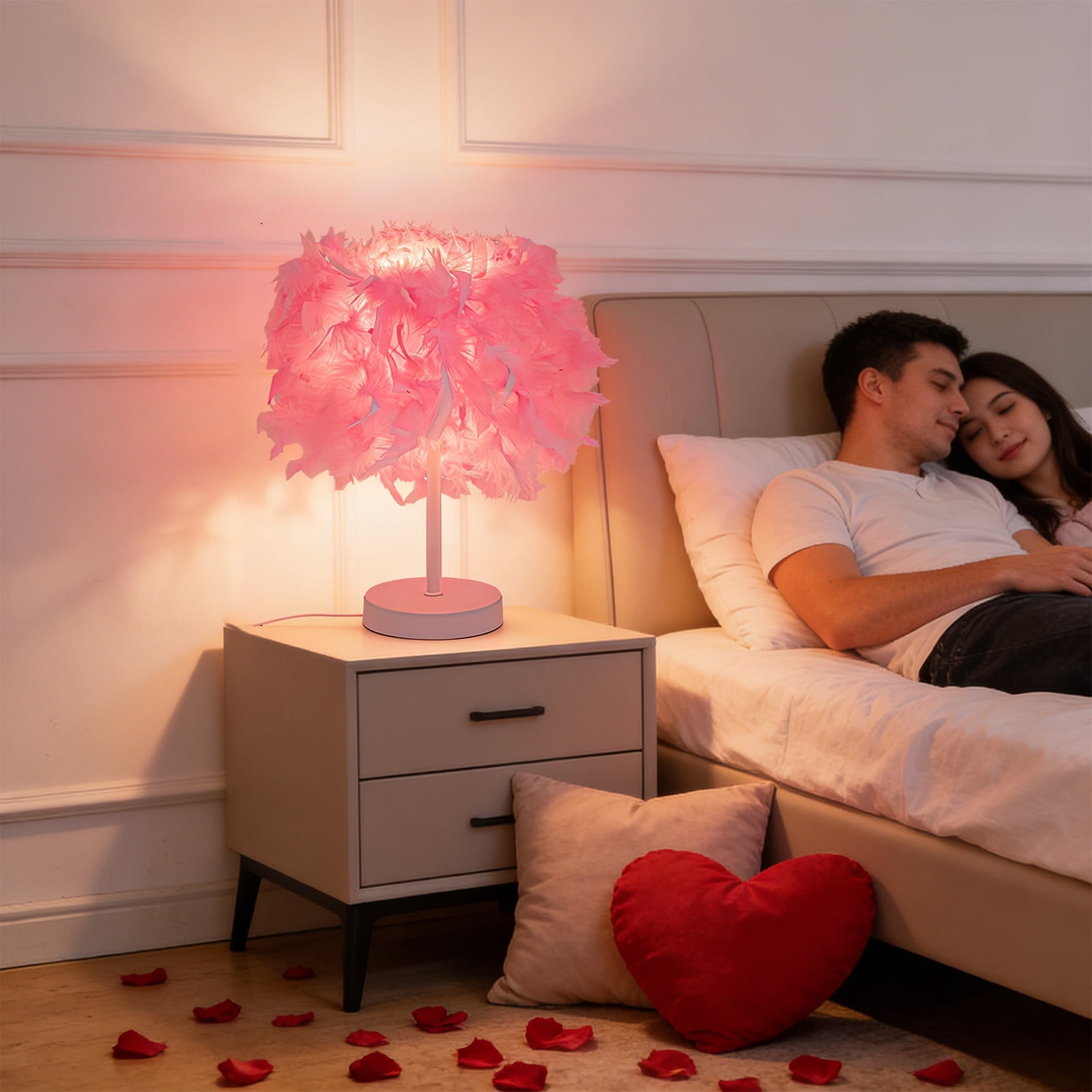 Feather Table Lamp - Hand-woven Aesthetic Upgrade, Usb-powered Bedside ...