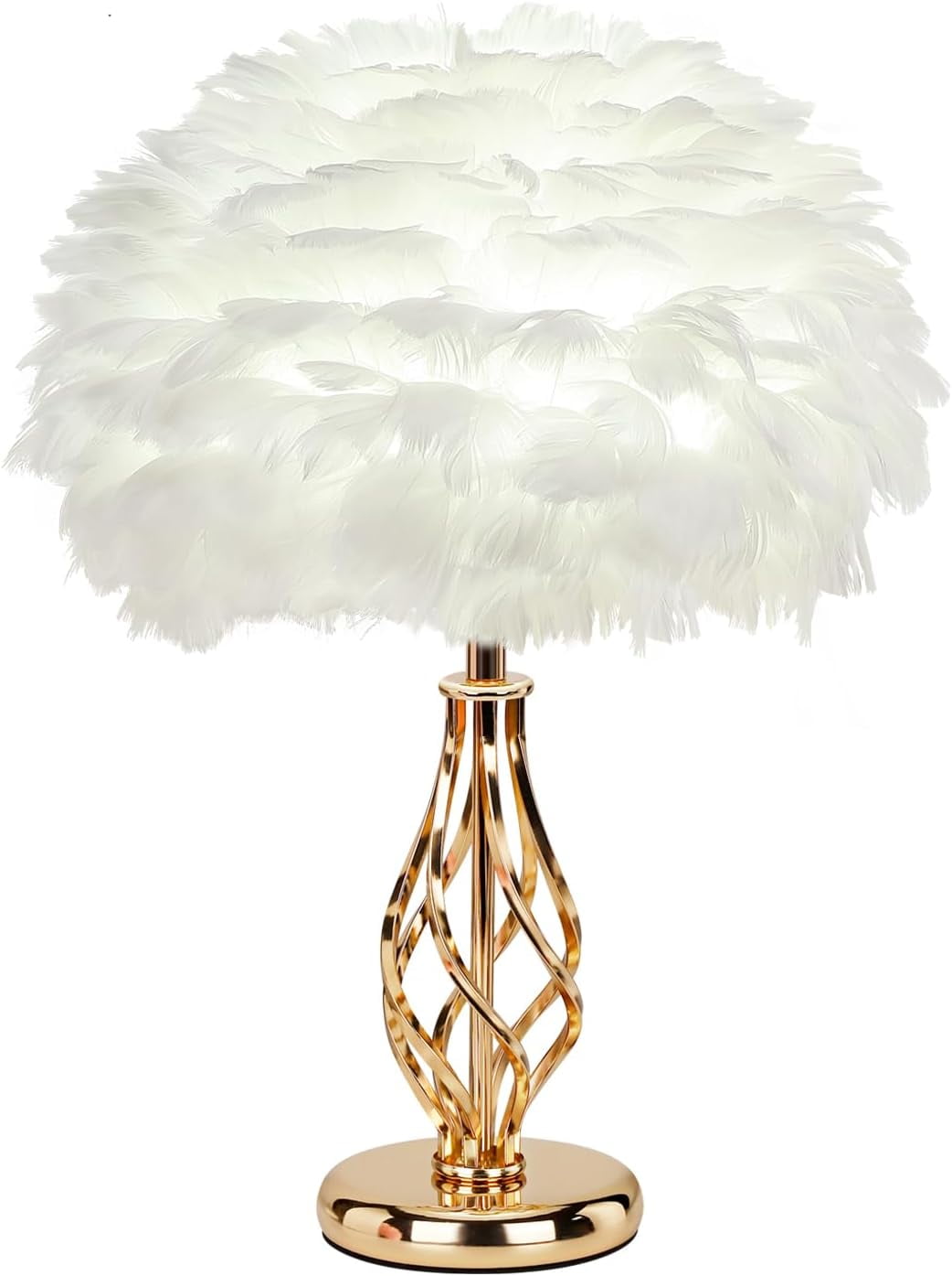 Feather Table Lamp with Unique Golden Spiral Cage Base - 3-Color ...