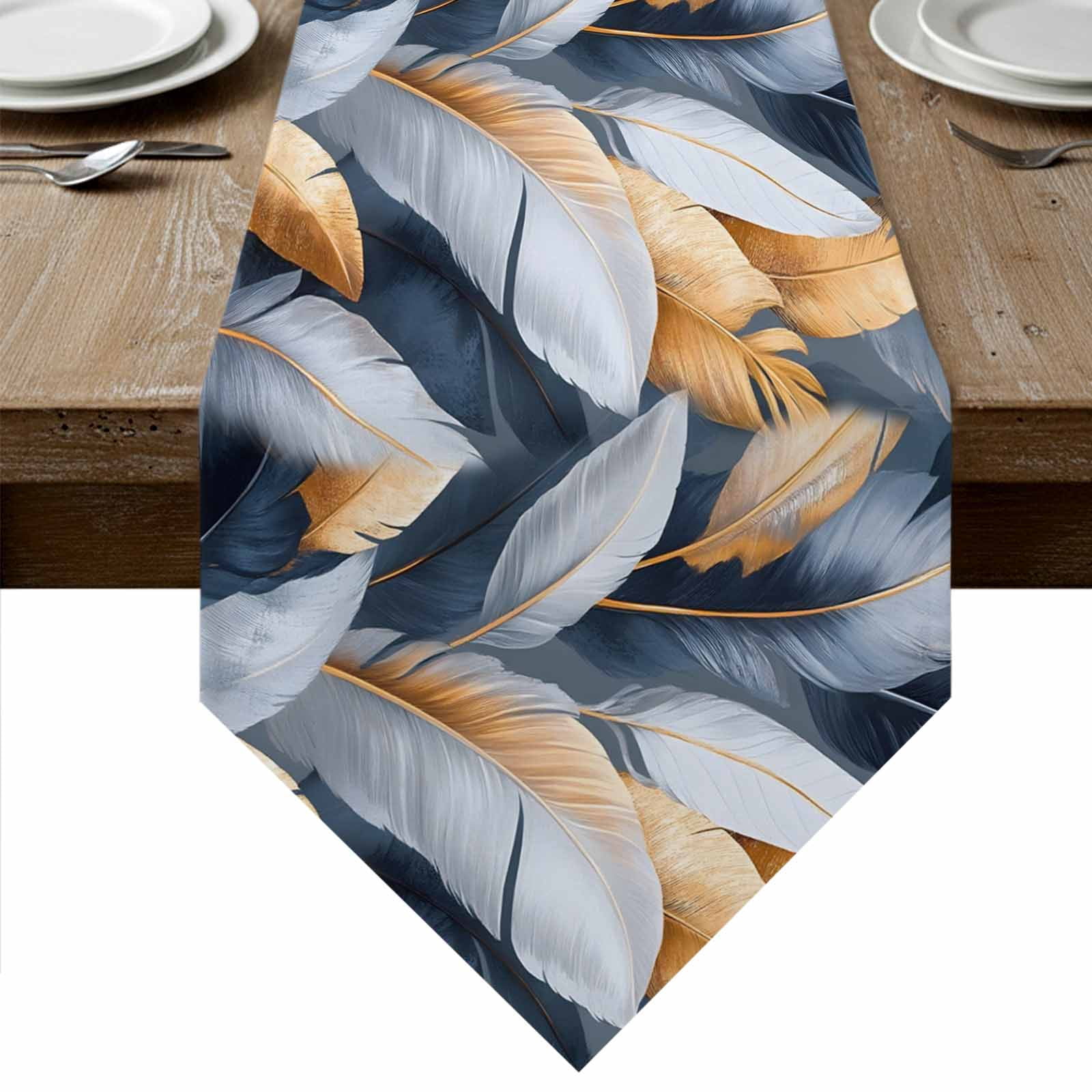 Feather Table Runner Linen Burlap Table Runner 108 Inches Long Orange ...