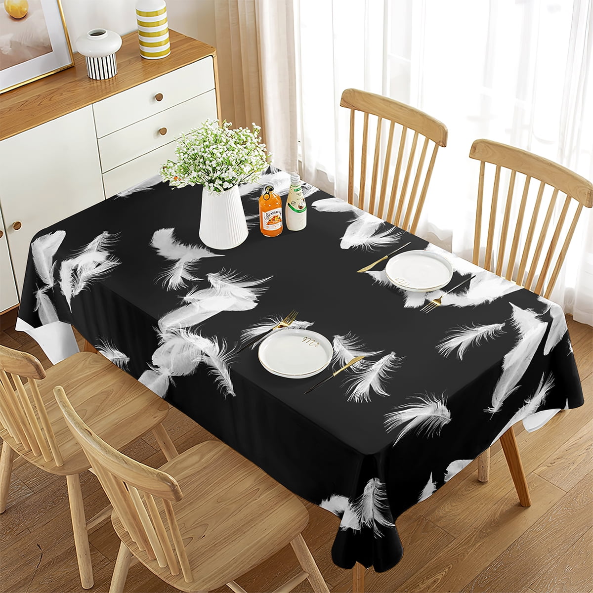 Feather Tablecloth Rectangular Wild Animal Feathers Tribal Style ...