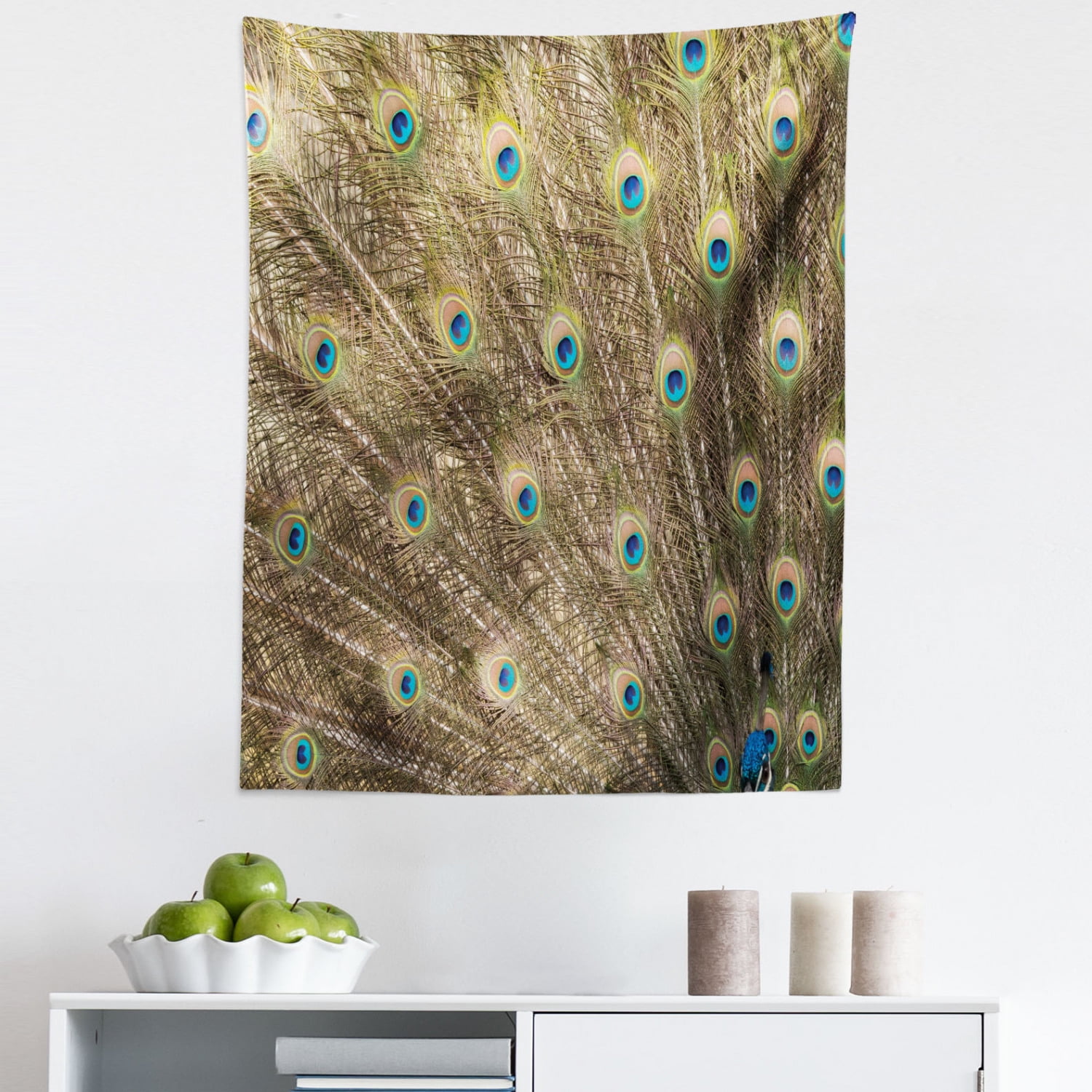 Feather Tapestry, Close up Layout of a Peacock Opening His Colorful ...
