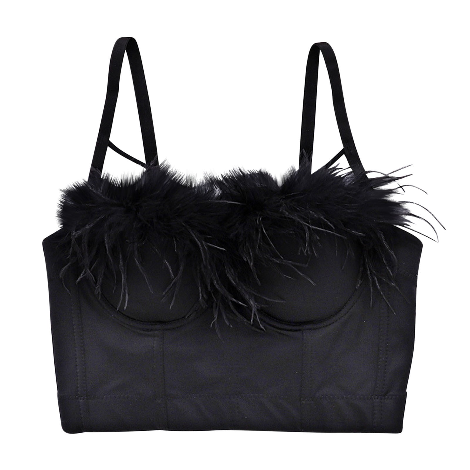 Feather Trim Bustier Bras for Women Bandeau Tube Crop Tops Underwear ...