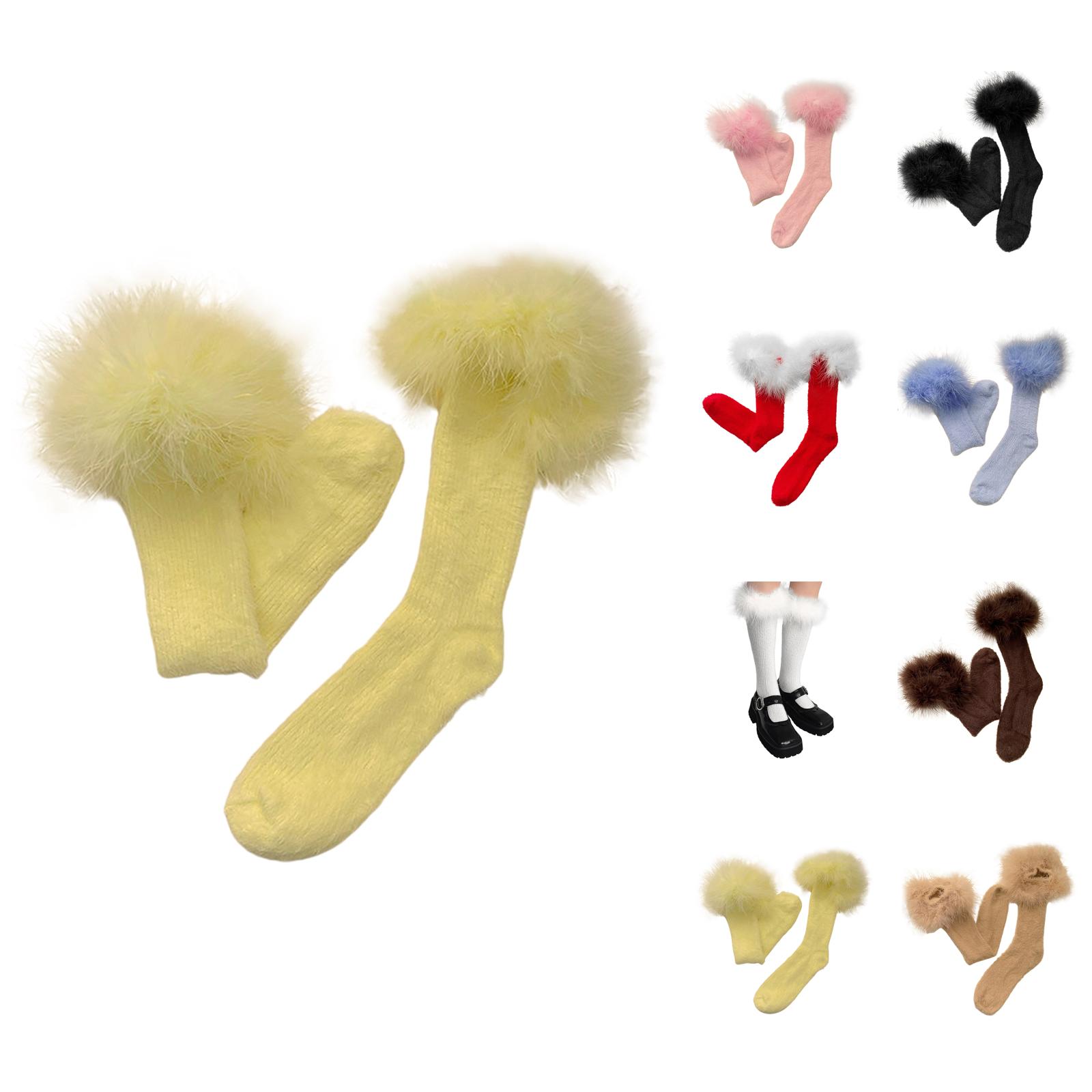 Feather Trim Mid Crew Compression Socks for Women – Soft Plush Home ...