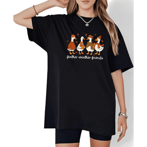 Feather Weather Friends Fall Duck Crew Print Graphic Tees BFF Autumn ...