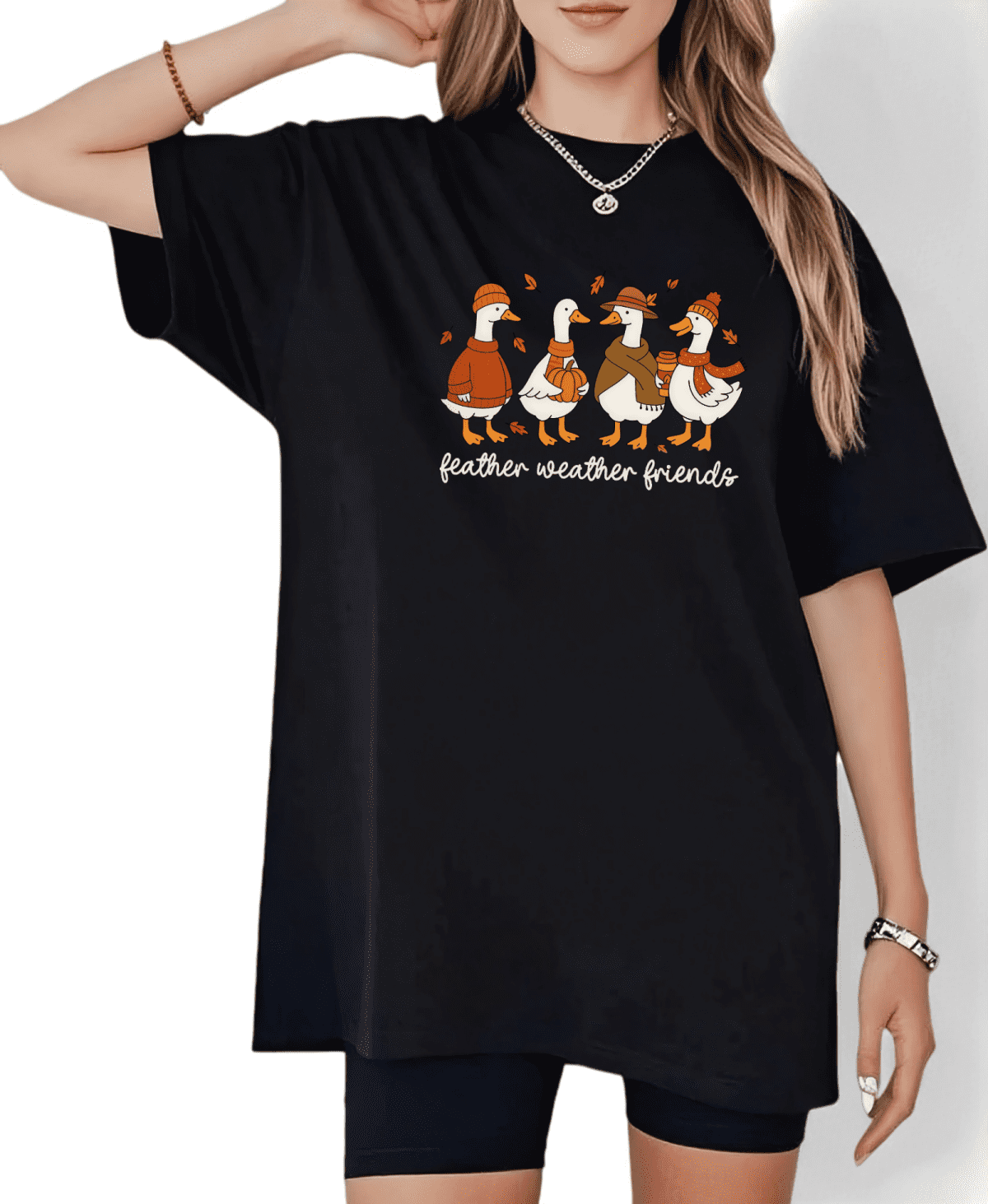 Feather Weather Friends Fall Ducks Graphic Tees Womans T-shirt Black S ...