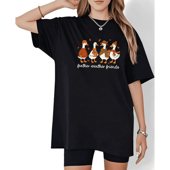Feather Weather Friends Fall Ducks Graphic Tees Womans T-shirt Black S ...