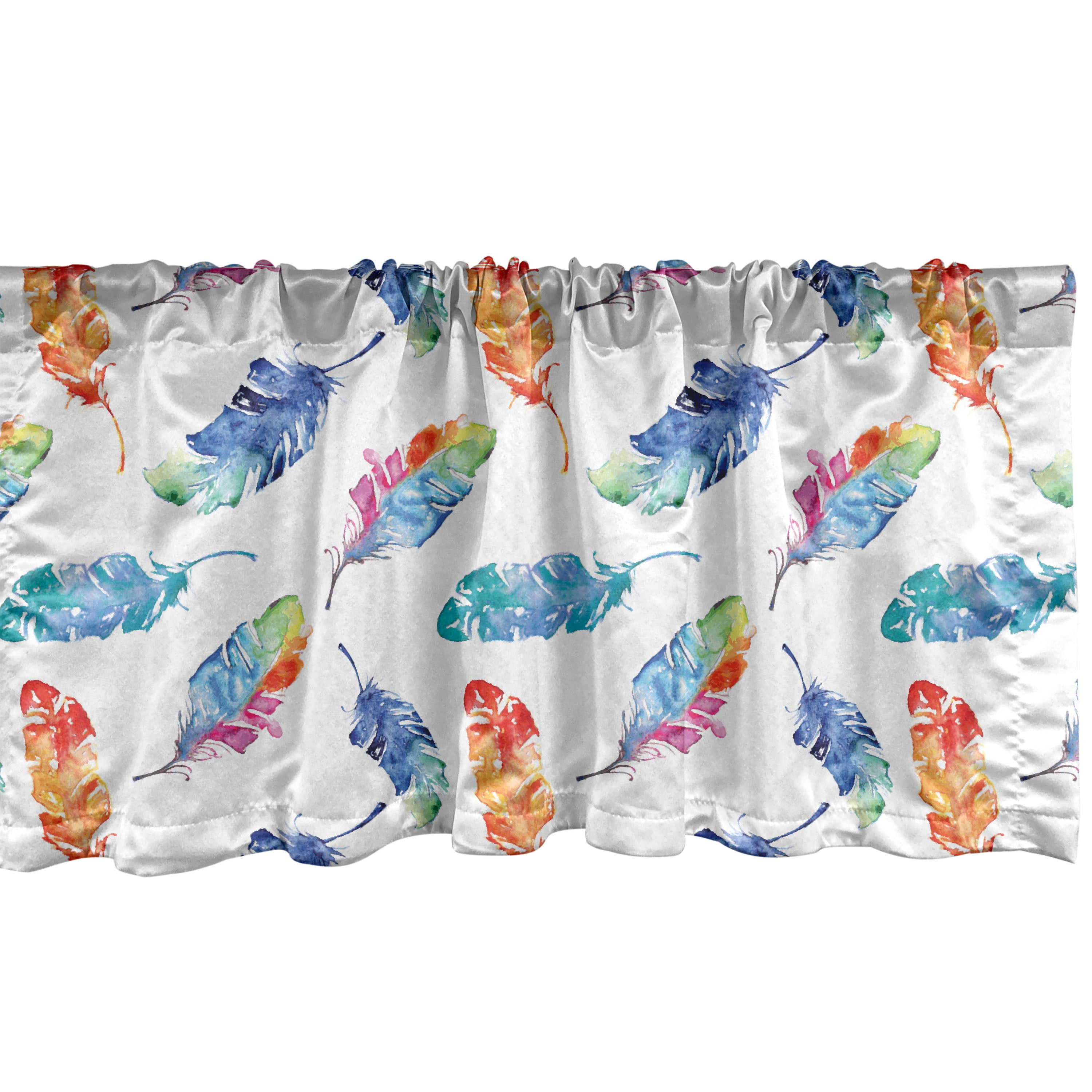 Ambesonne Feather Valance Pack of 2, Watercolor Bird Feather, 42"X12 ...