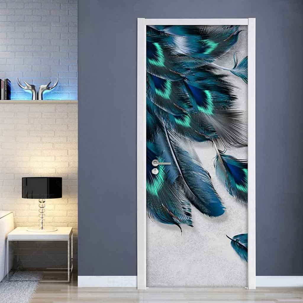 Feather door stickers Peacock feather door mural stickers Self-adhesive ...