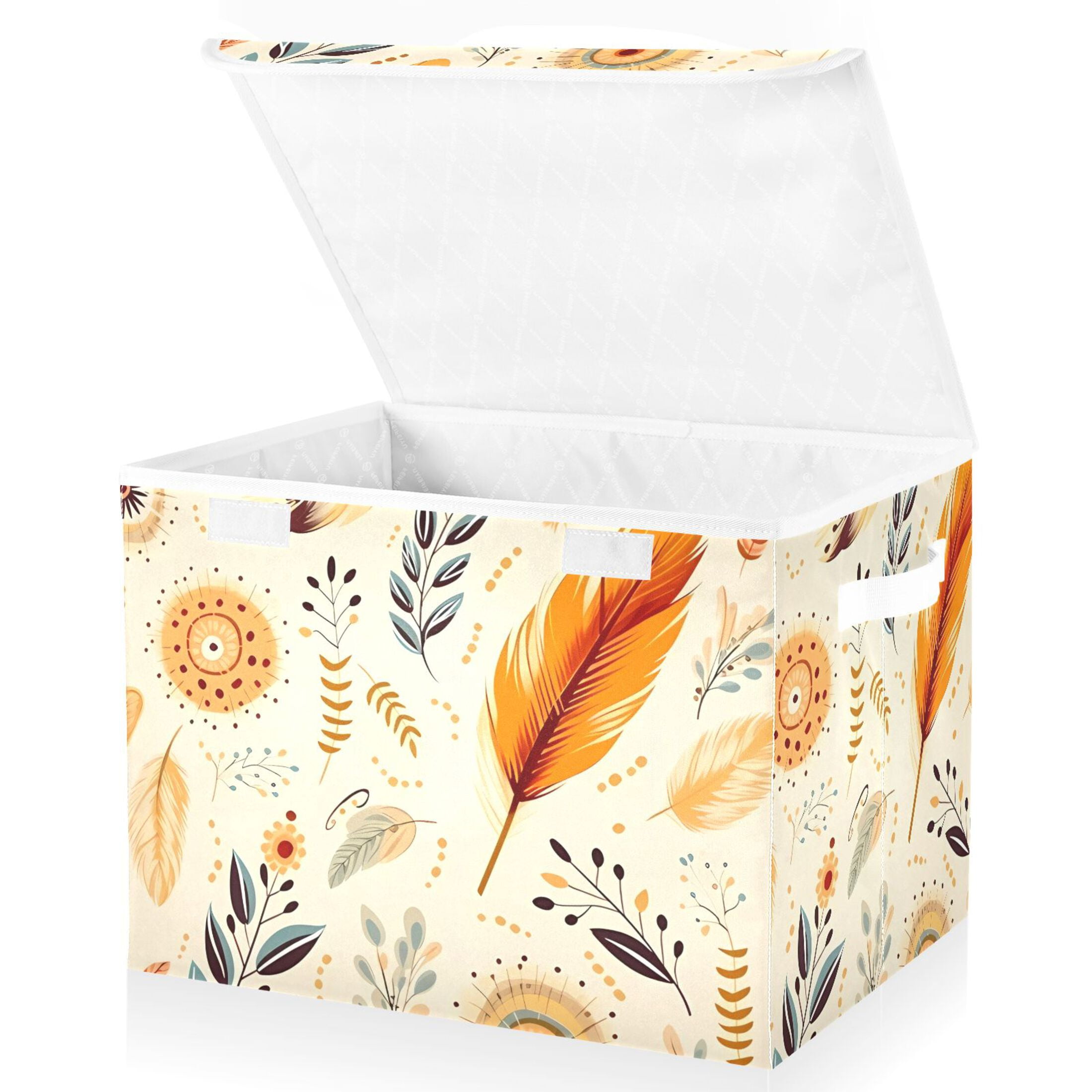 Feather with Leaves Large Lidded Bin Foldable Storage Baskets Boxes ...