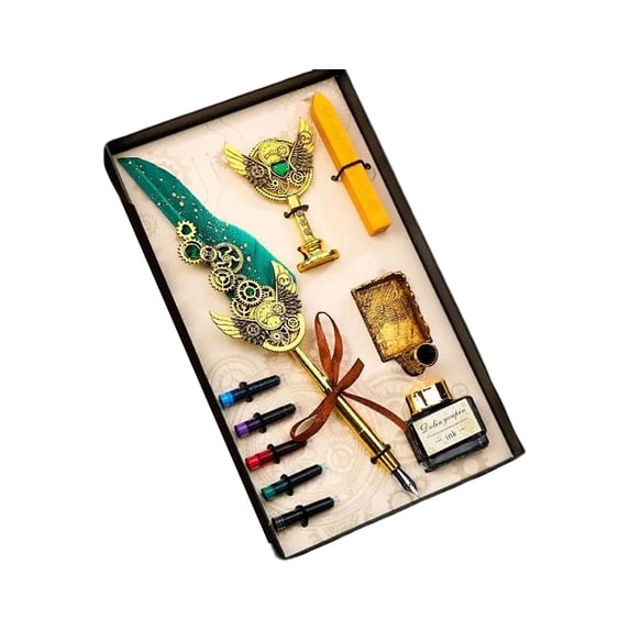 Feathered Pen and Inks Set Pen Dip Pen Set Fountain Pen Set Wax Seal ...