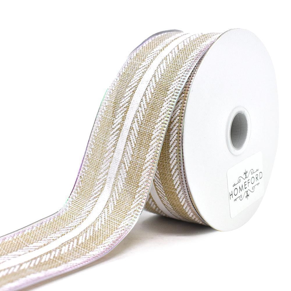 Feathered Stripes Iridescent Edge Linen Wired Ribbon, 1-1/2-Inch, 10 ...