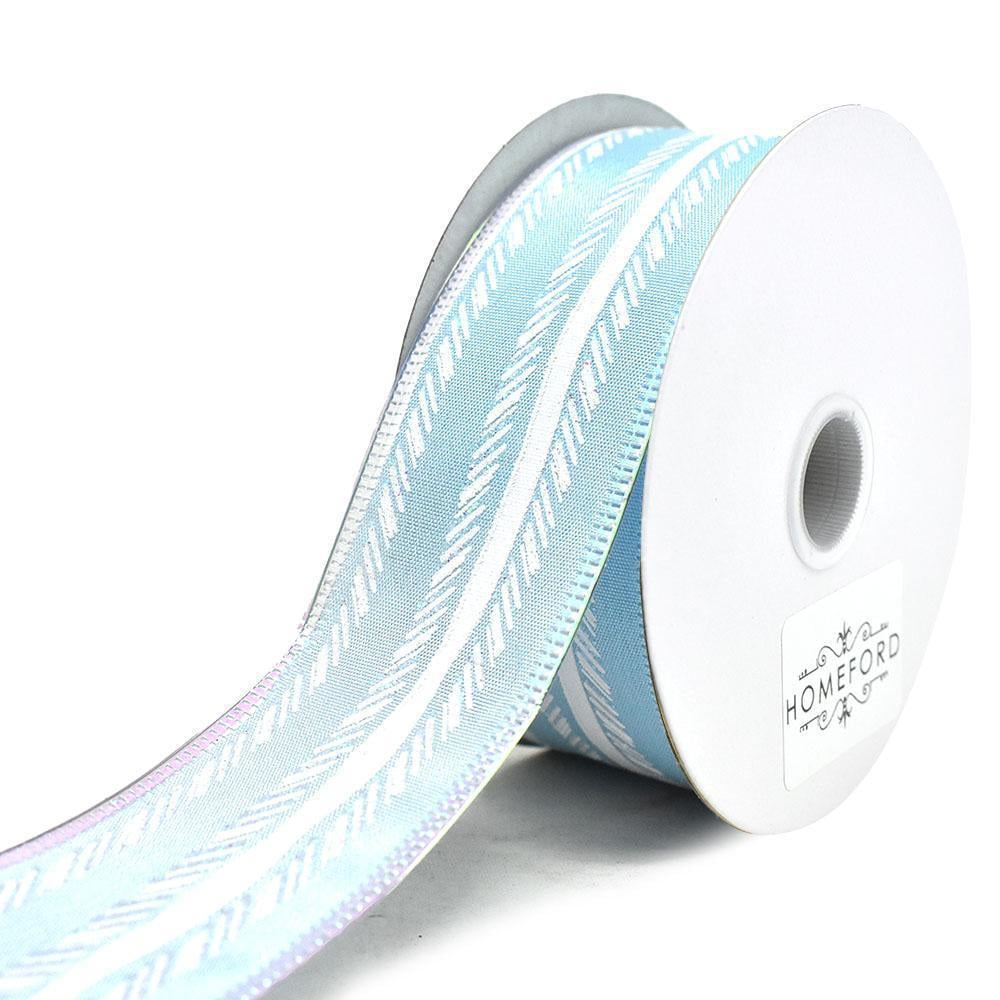 Feathered Stripes Iridescent Edge Satin Wired Ribbon, Blue, 1-1/2-Inch ...