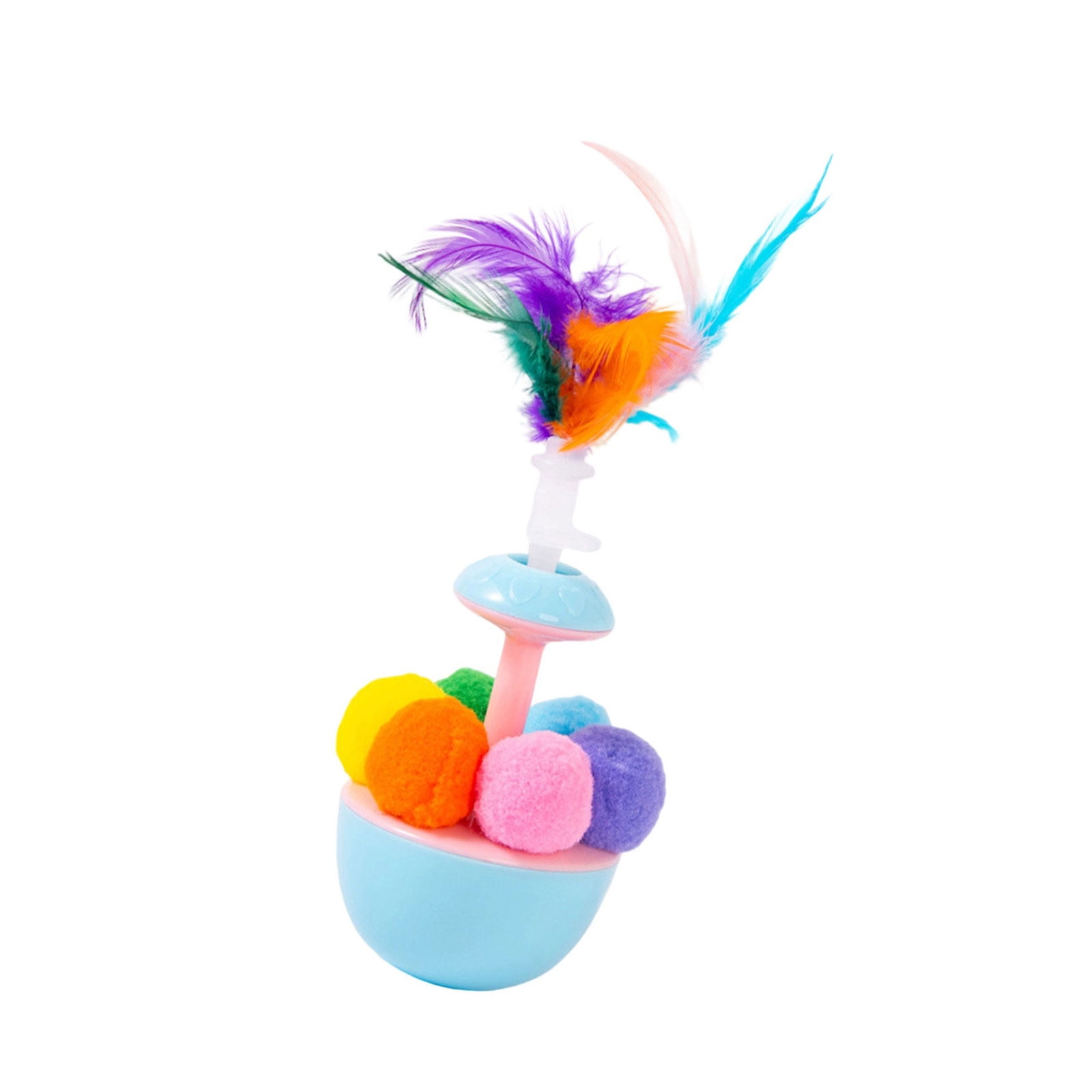 Feathered Toy Teaser Toy with Pompoms Teaser for Felines Cats Plaything ...