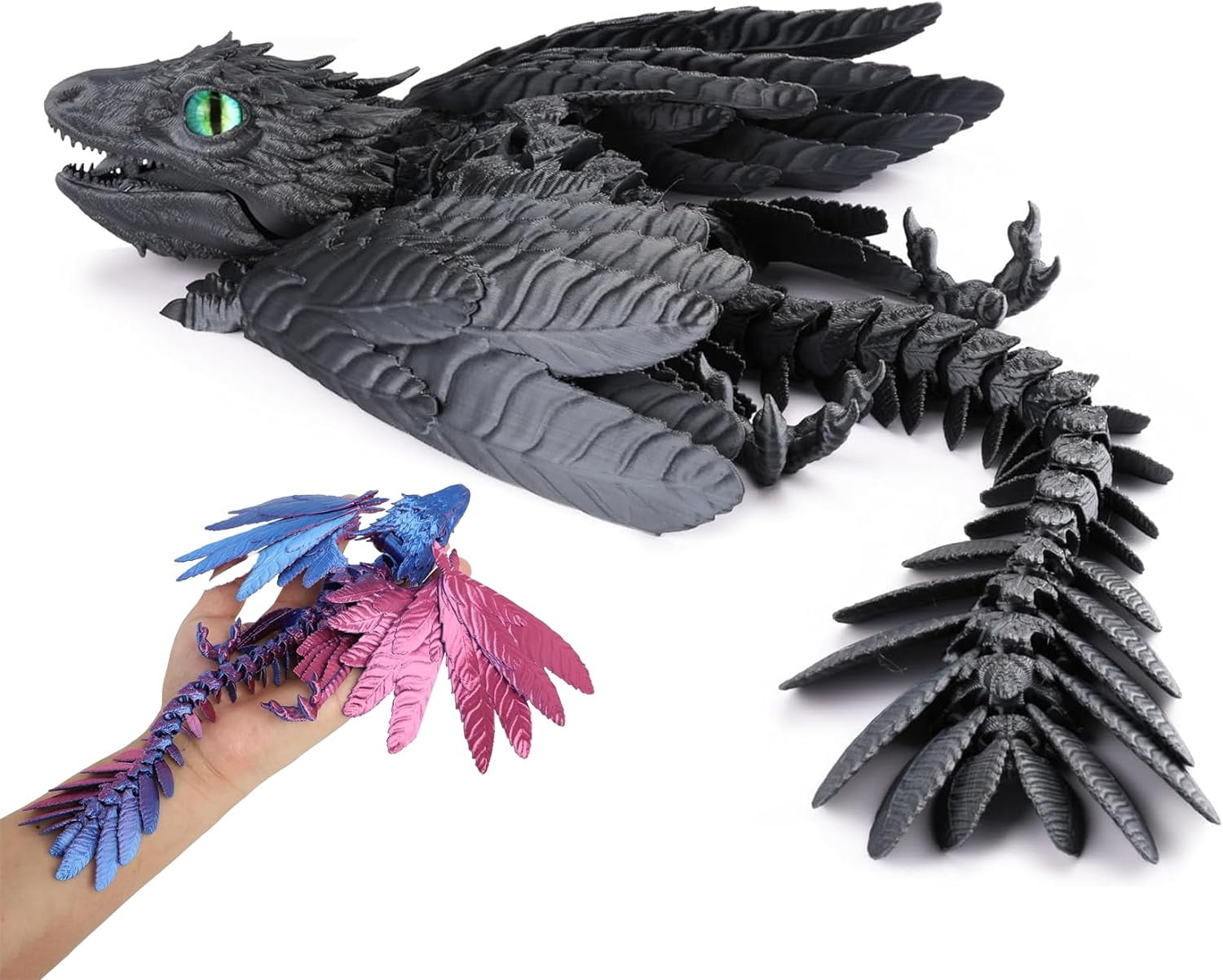 Feathered Wyvern Dragon, 3D Printed Dragon, Articulated Dragon & Fidget Dragon, Adjustable Wings ...