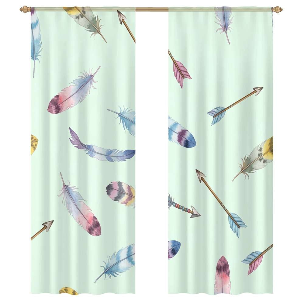 Feathers Arrows Pastel Design Modern Tulle Window Curtains for Living ...