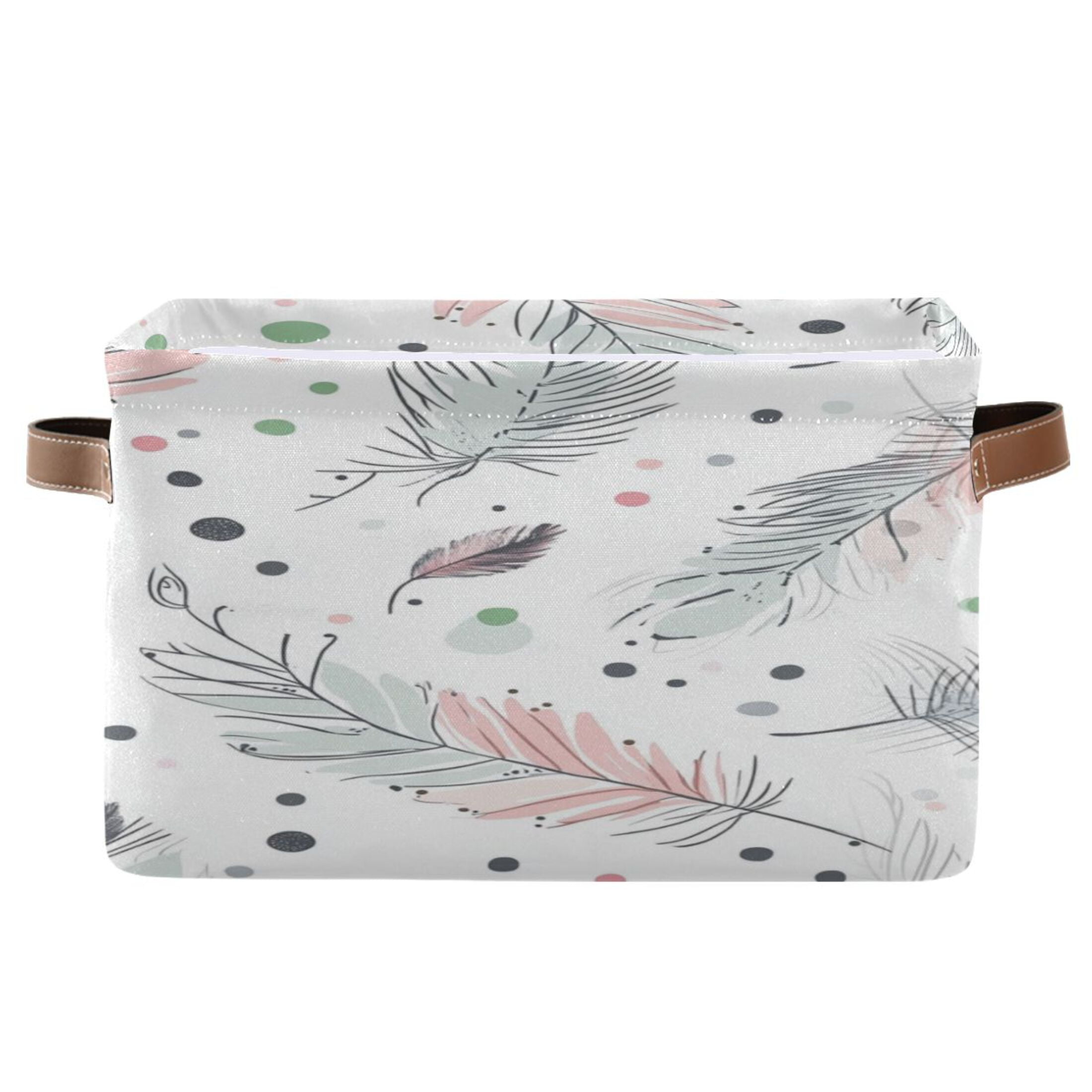 Feathers Pattern Foldable Storage Basket,Canvas Fabric Foldable Storage ...