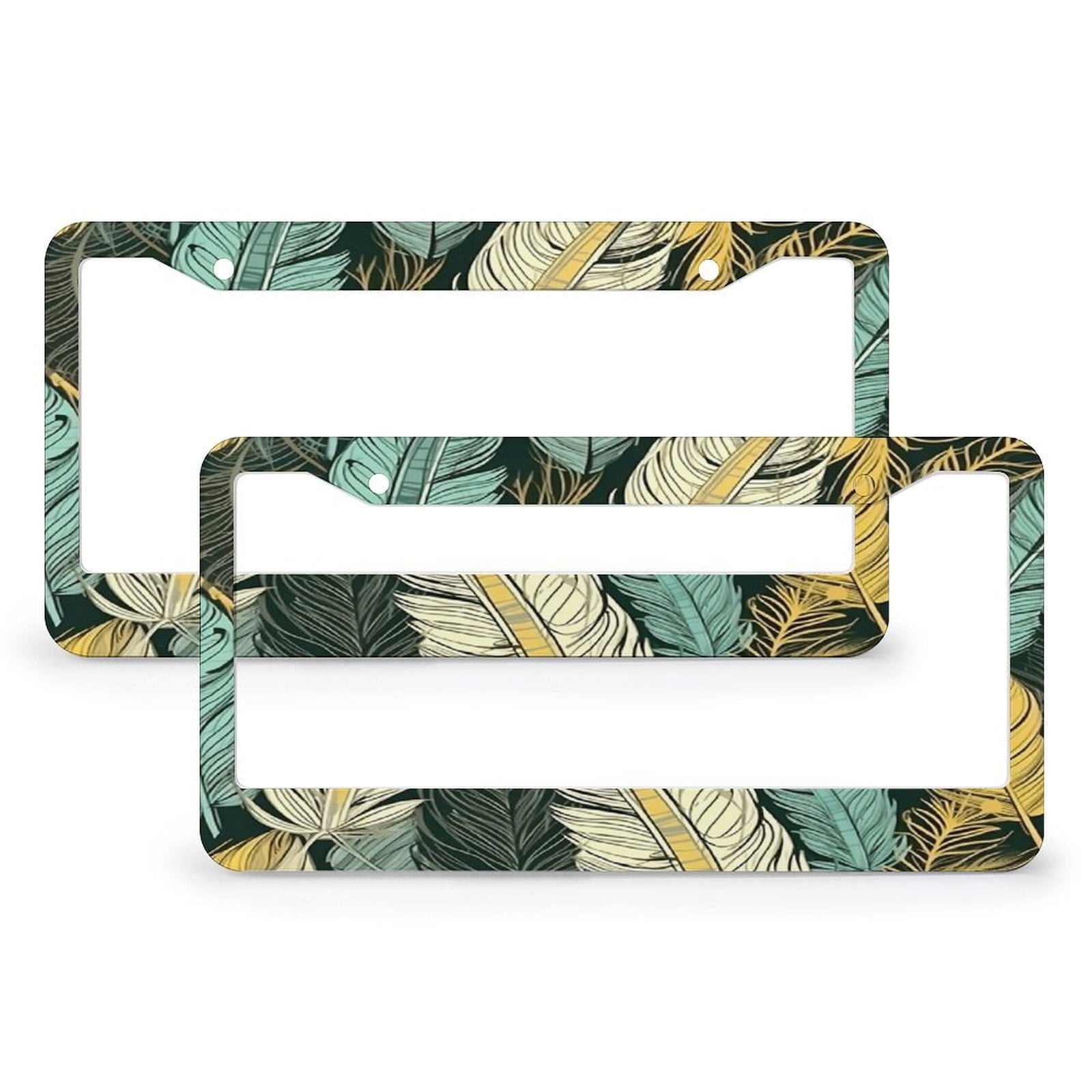 Feathers - Teal, Sage, Ivory, Gold, Black Aluminum Metal Car License ...