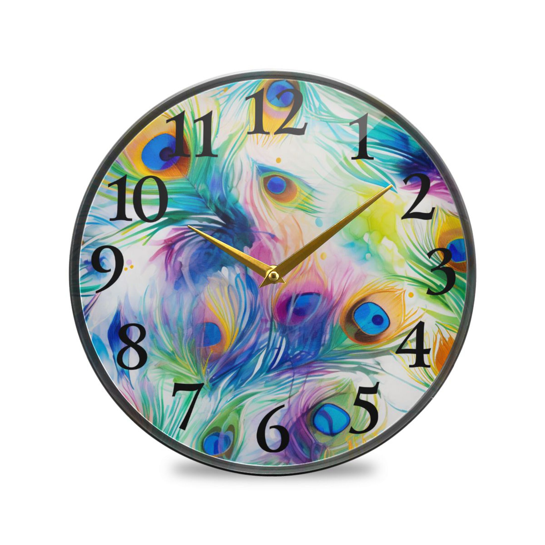Feathers Wall Clocks Battery Operated 9.5 Inch Round Clock Acrylic ...