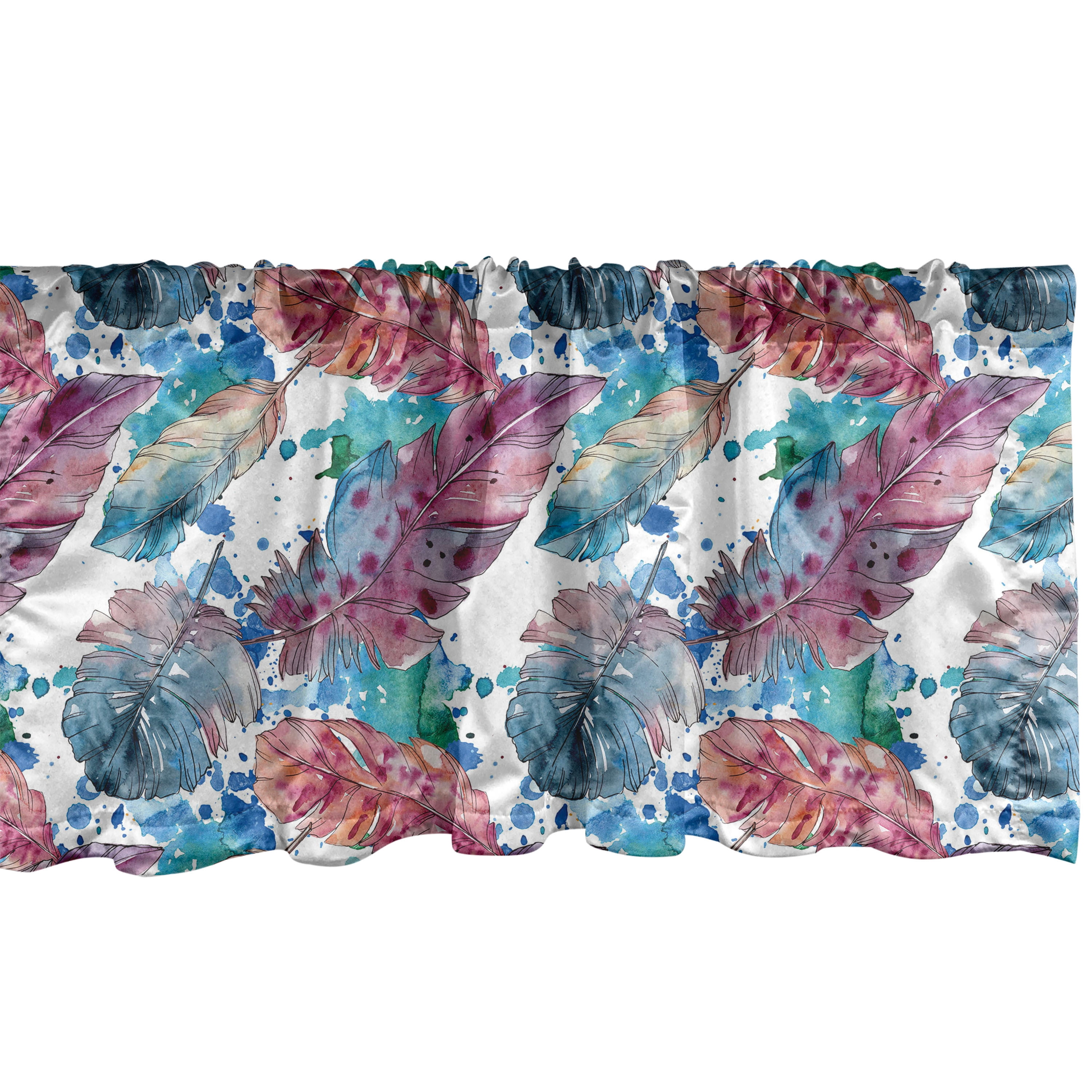 Feathers Window Valance, Watercolor Modern Boho Motif with Splash of ...