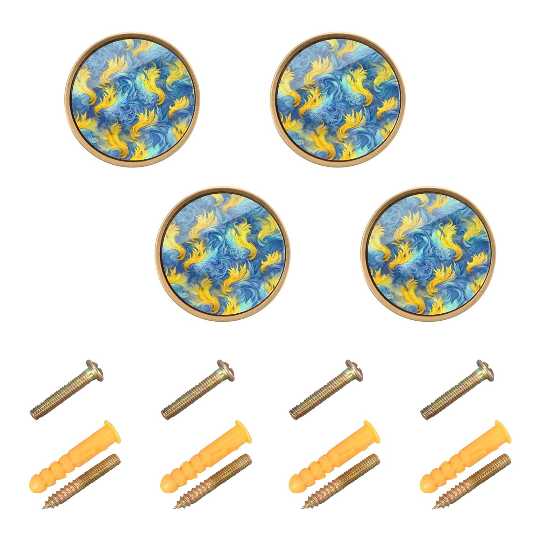 Feathers Yellow and Blue Cabinet Knobs Kitchen Drawers Knobs Door Round Pulls Knob Handles ...