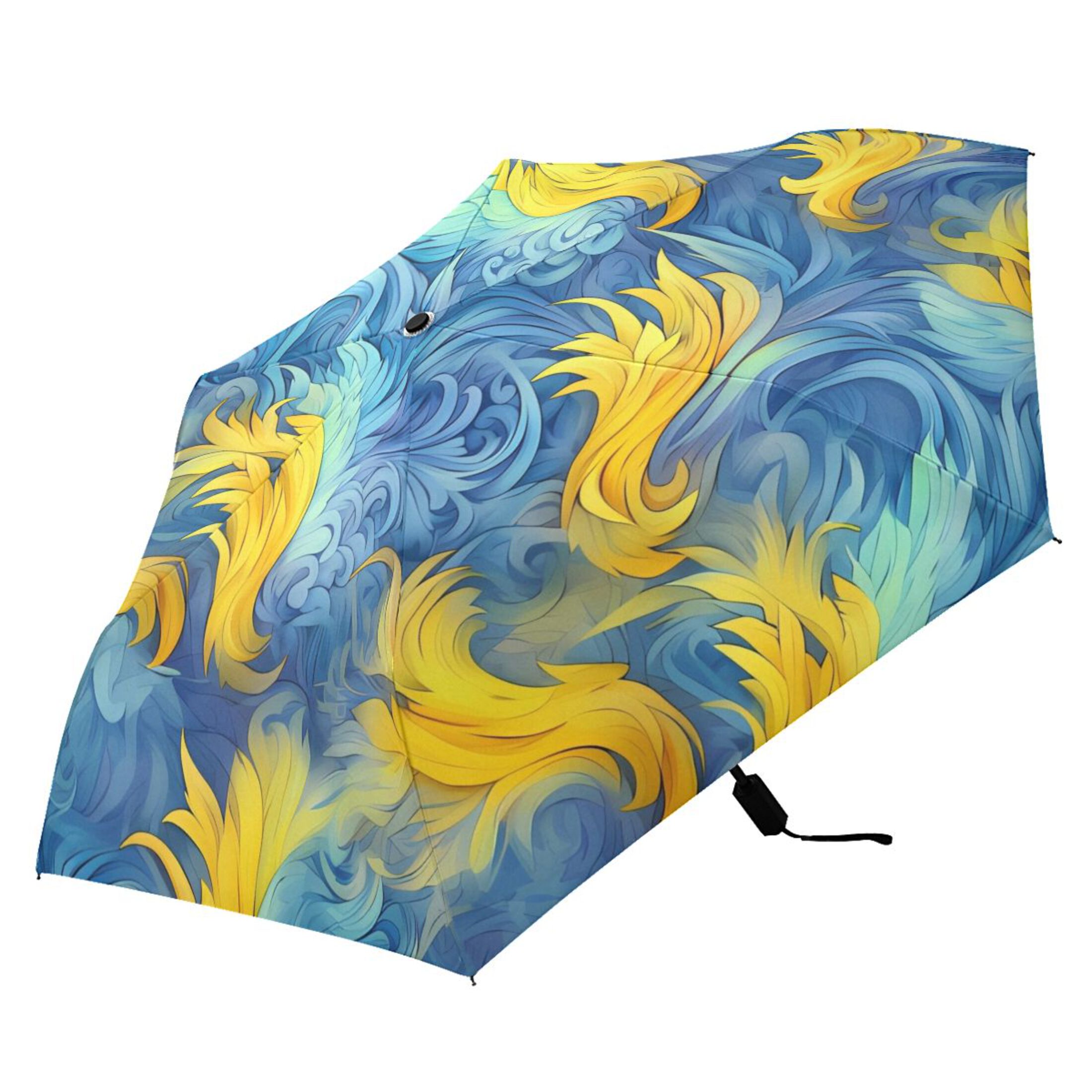 Feathers Yellow and Blue Compact Folding Umbrella for Rain Windproof ...
