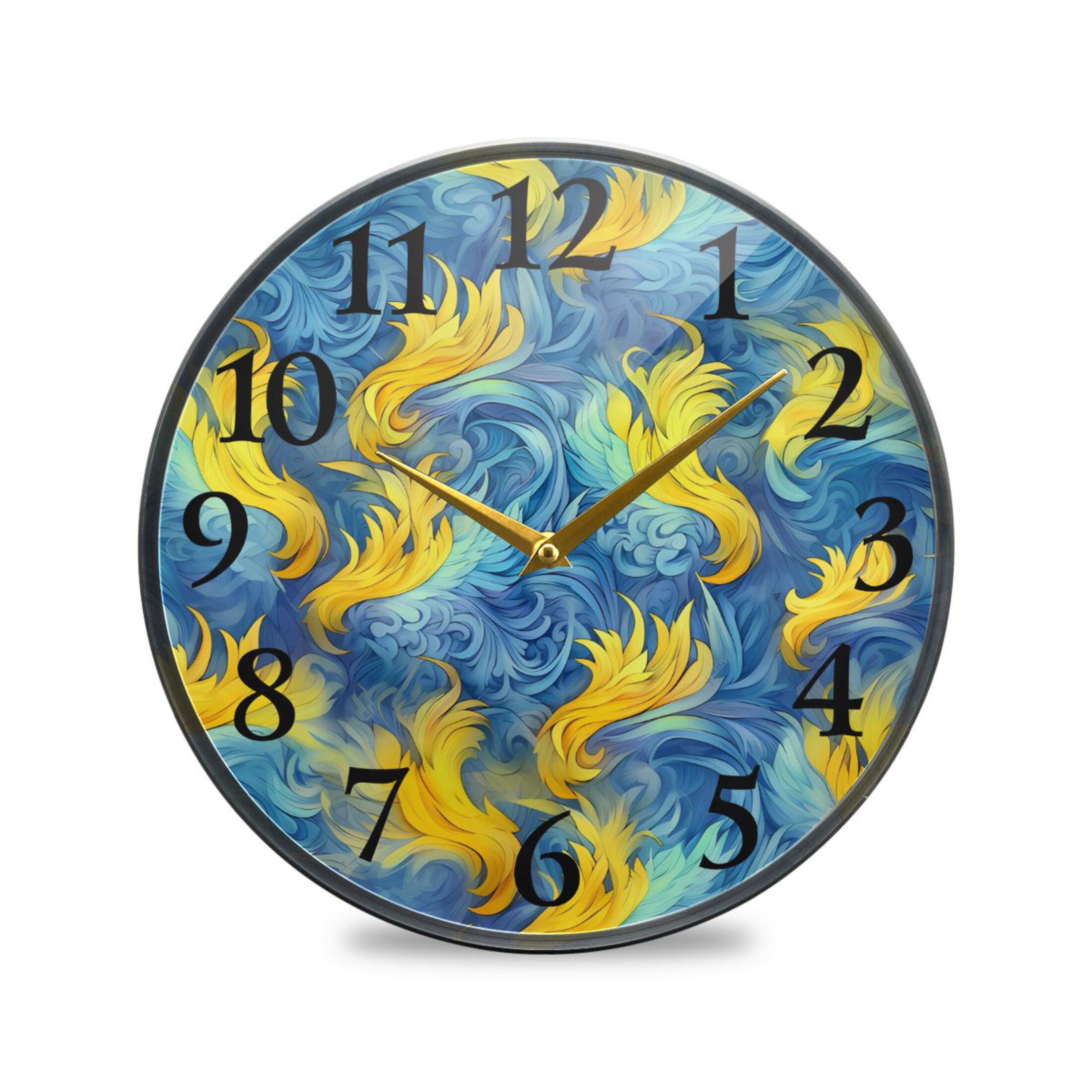 Feathers Yellow and Blue Wall Clocks Battery Operated 9.5 Inch Round ...
