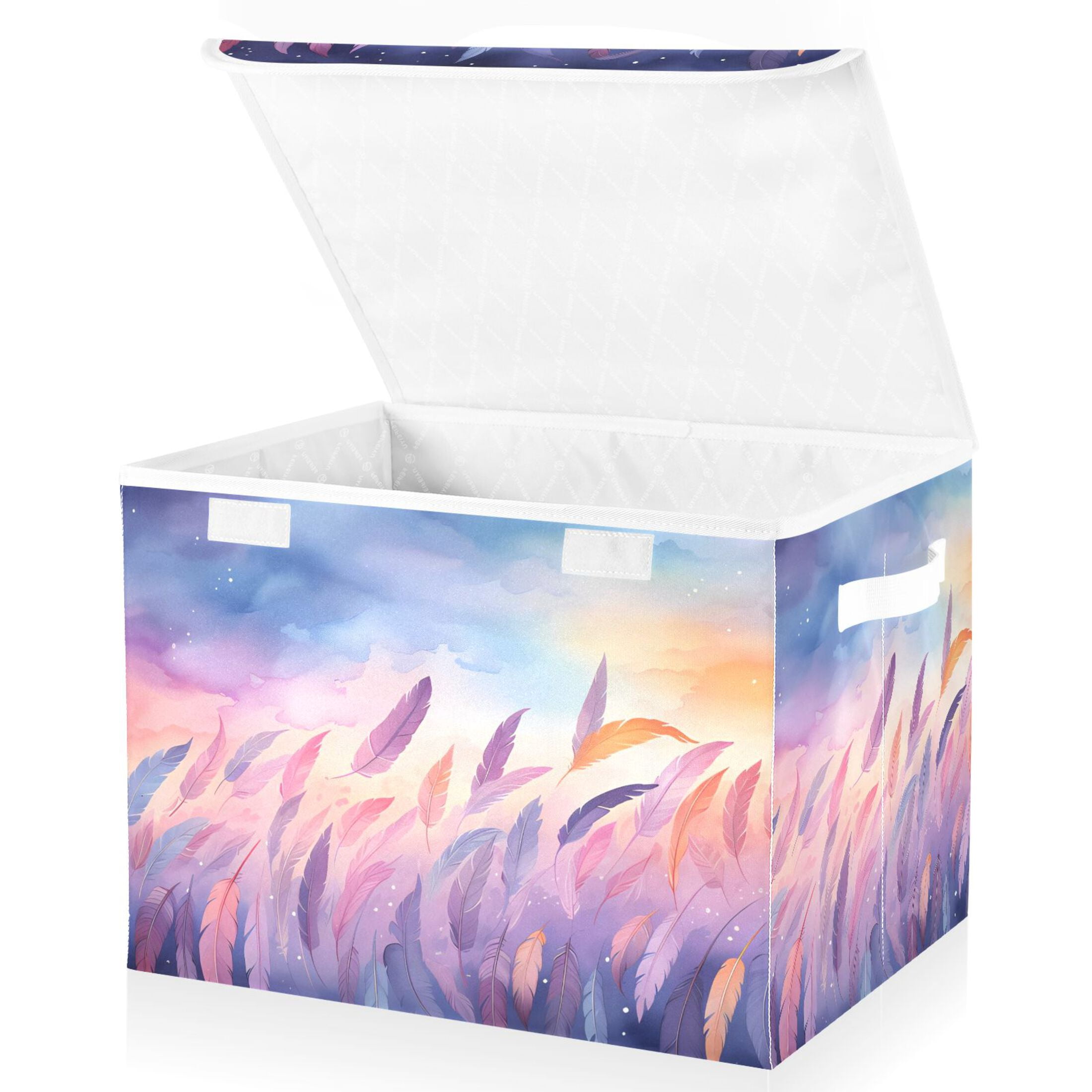 Feathers in Purple Large Lidded Bin Foldable Storage Baskets Boxes ...
