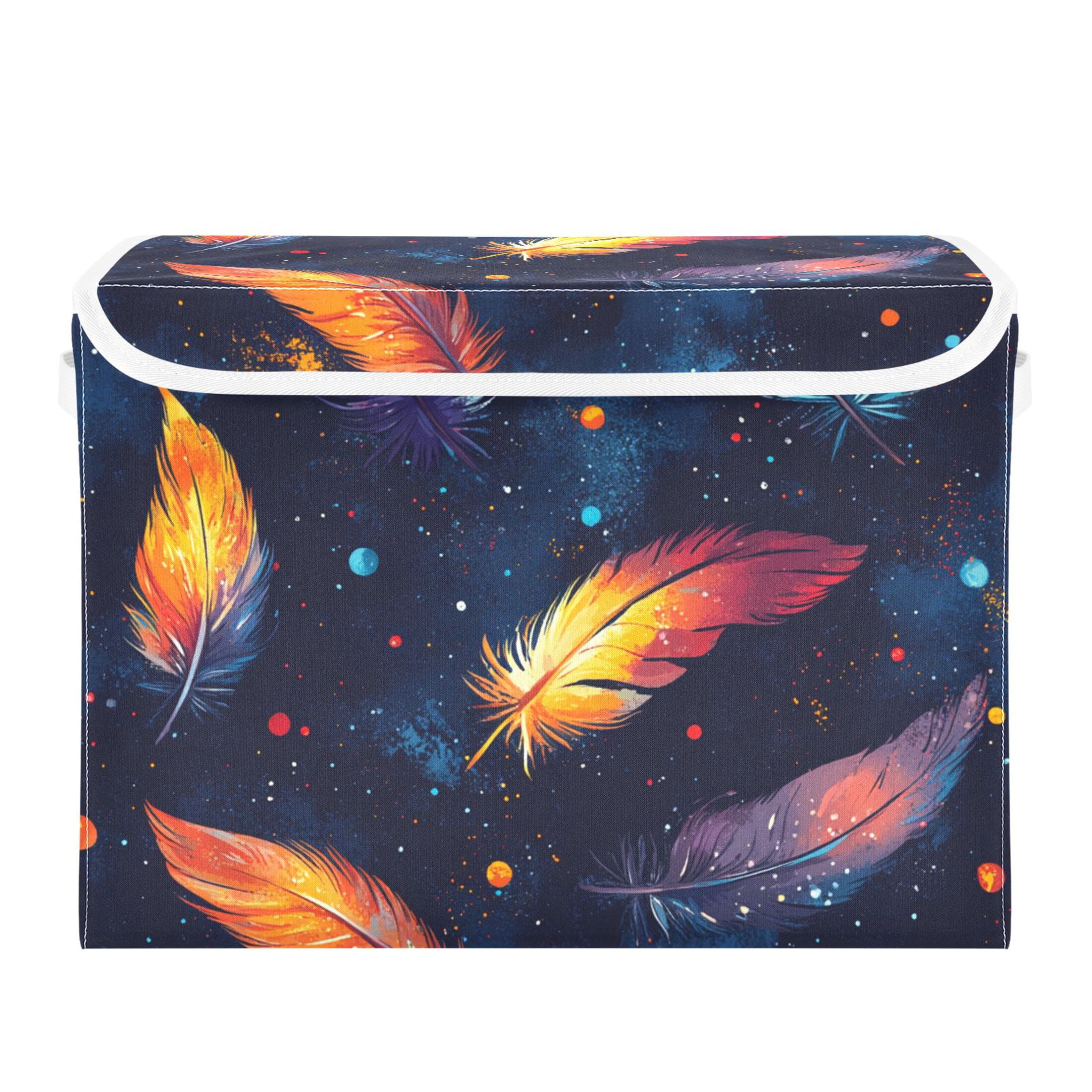 Feathers in Space Hand Drawn Foldable Storage Bin with Lid and Handle Collapsible Storage Box 16 ...