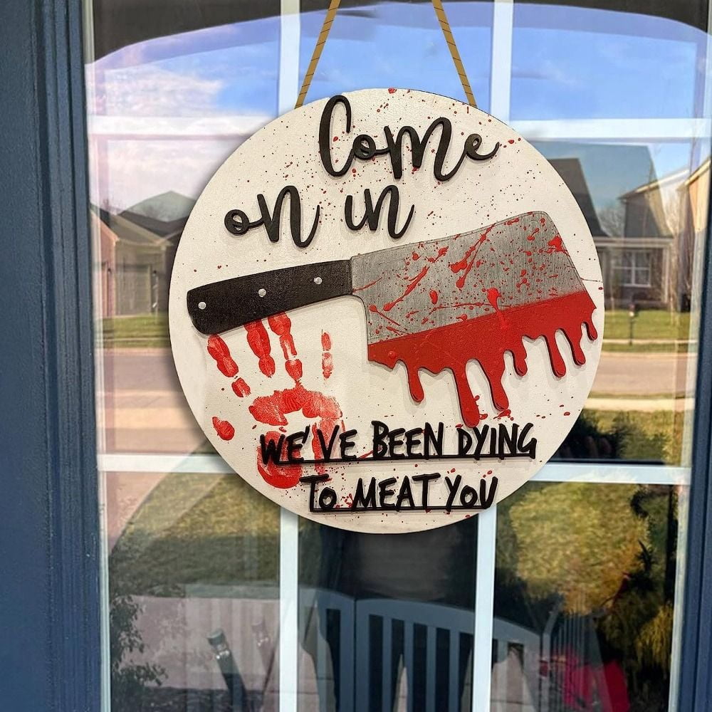 Featival Doorplate Halloween Round Hanging Wooden Door Wall Decorations ...