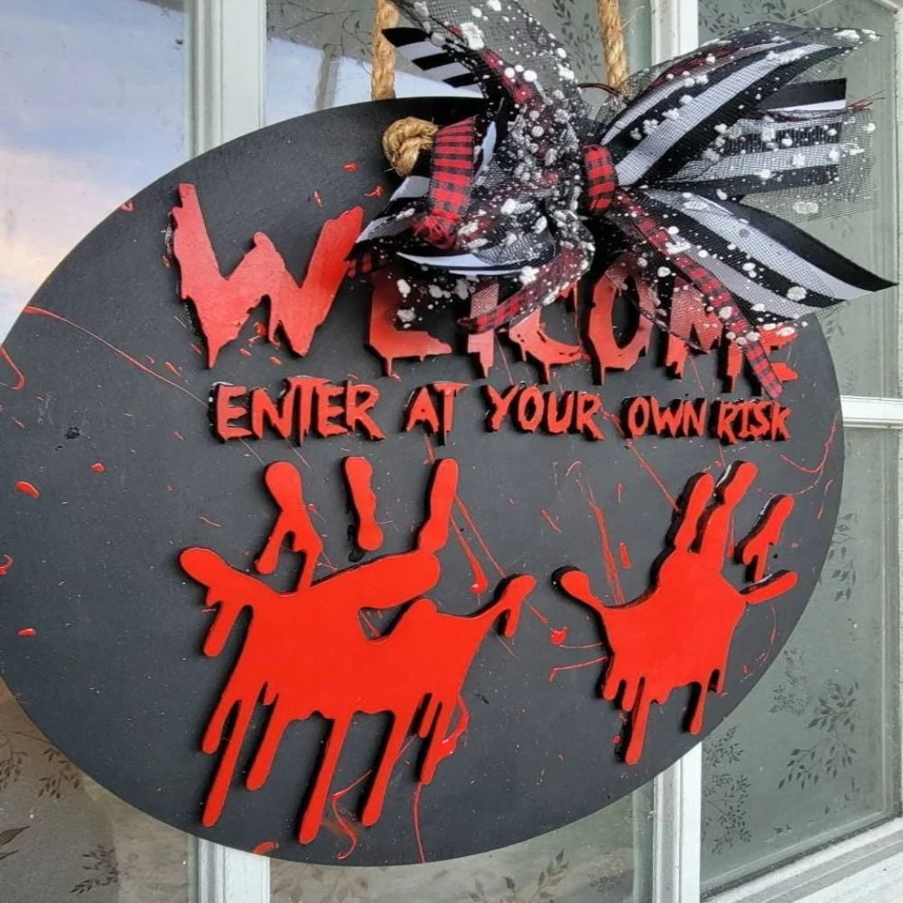 Featival Doorplate Halloween Round Hanging Wooden Door Wall Decorations ...